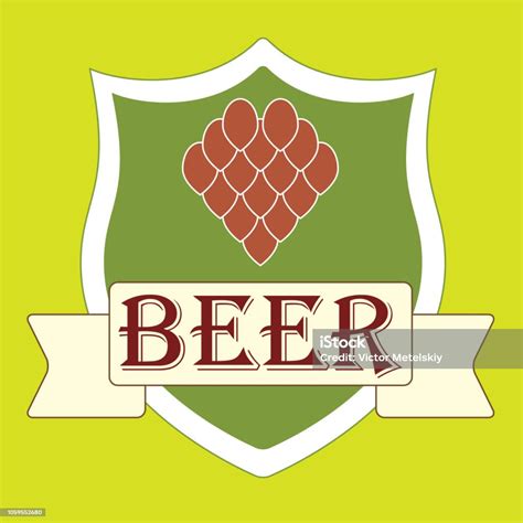 맥주 레이블 또는 방패와 리본 휘장입니다 화려한 벡터 일러스트입니다 맥주 술집 평면 디자인에 드로잉 하는 메뉴에 대 한 디자인
