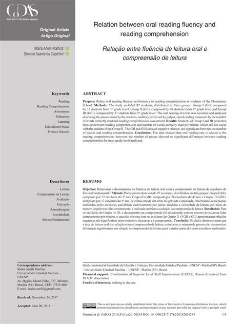 Pdf Relation Between Oral Reading Fluency And Reading Comprehension