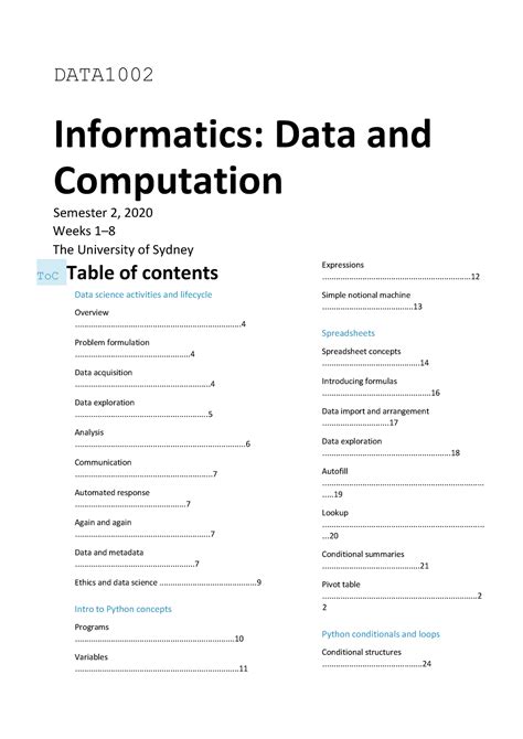 DATA1002 Complete Course Notes DATA Informatics Data And Computation