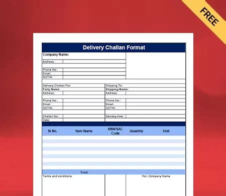 Delivery Challan Format PDF Free Download