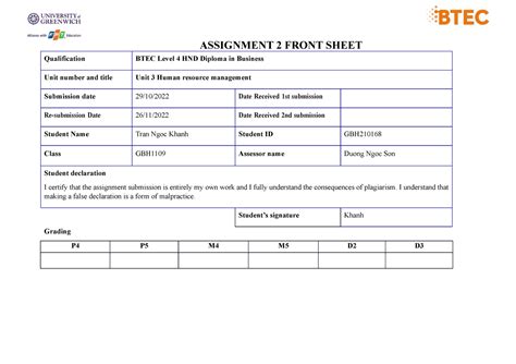Asm2 5035 Knbh Assignment 2 Front Sheet Qualification Btec Level