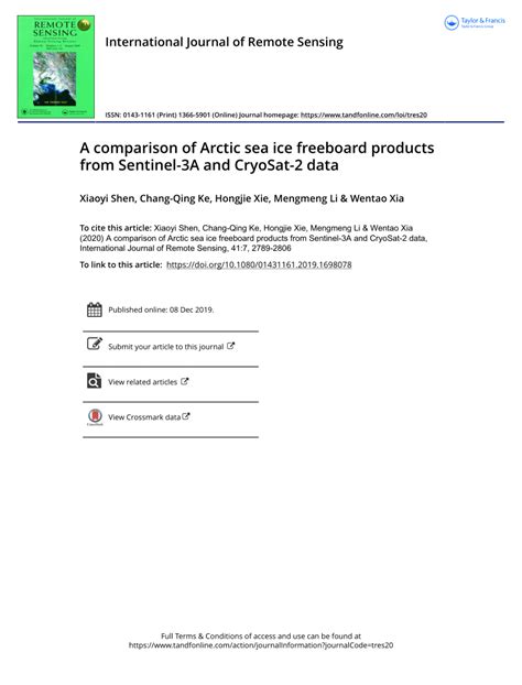 Pdf A Comparison Of Arctic Sea Ice Freeboard Products From Sentinel 3a And Cryosat 2 Data