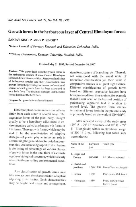 Pdf Growth Forms In The Herbaceous Layer Of Central Himalayan Forests