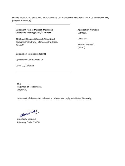 Counter Statement Pdf Trademark Brand