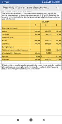 Answered One Item Is Omitted In Each Of The Following Summaries Of