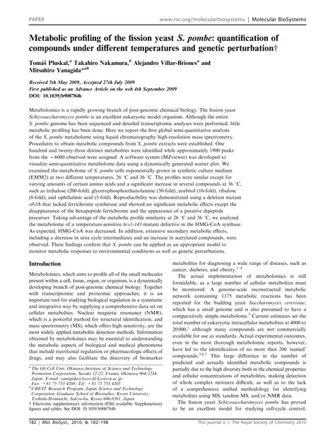 Pdf Metabolic Profiling Of The Fission Yeast S Pombe Quantification