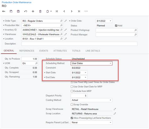 Ability To Update Start End Dates On Production Order Details Community