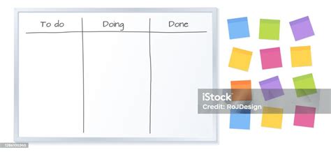 작업 작성을위한 빈 스티커 메모 논문스크럼 보드 민첩한 프로젝트 관리 작업 계획 및 목록을 수행합니다 애자일 방법론에 대한 스톡 벡터 아트 및 기타 이미지 Istock