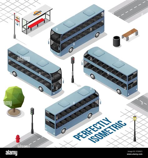 Blue Grey And Black Double Decker Isometric Bus From The Front Back