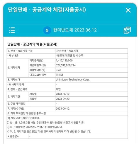 한미반도체 계약공시 2건 주식 에펨코리아