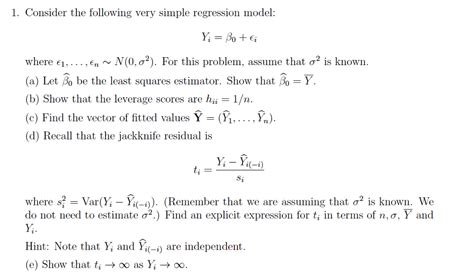 Solved Consider The Following Very Simple Regression Chegg