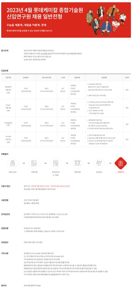 2023년 4월 롯데케미칼 종합기술원 신입연구원 채용 일반전형 공모전 대외활동 링커리어