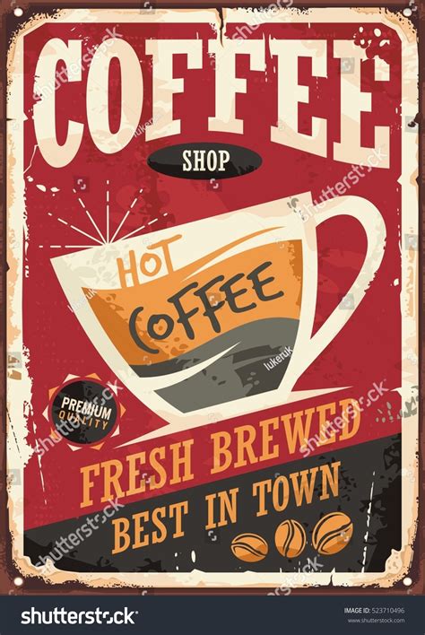 Coffee Shop Retro Tin Sign Vector Stock Vector Royalty Free 523710496