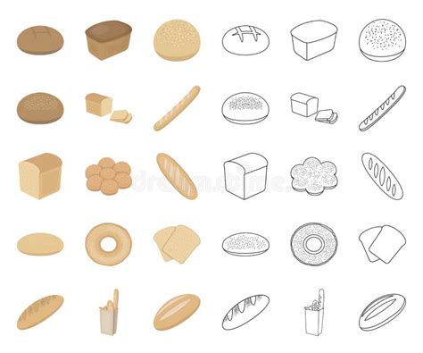 Types Of Bread Cartoon Outline Icons In Set Collection For Design Bakery Products Vector Symbol