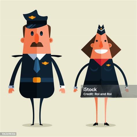 飛機飛行員和空姐的性格傳染媒介動畫片平例證與機場職員在背景隔絕向量圖形及更多乘務員圖片 乘務員 人 制服 Istock