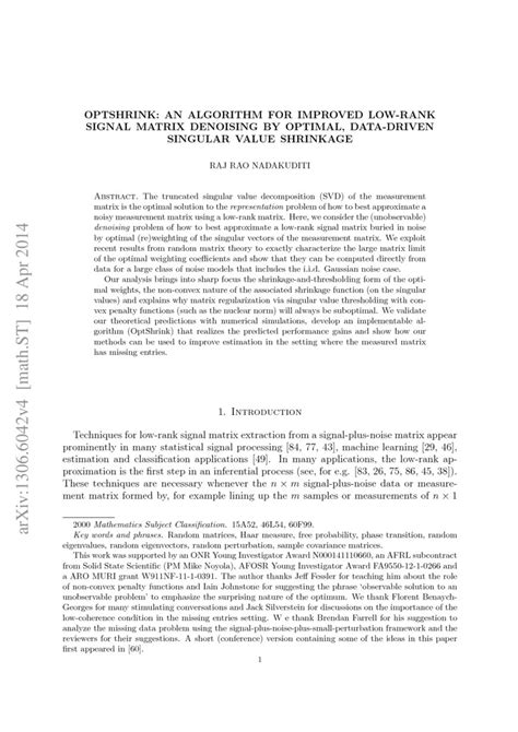 Optshrink An Algorithm For Improved Low Rank Signal Matrix Denoising