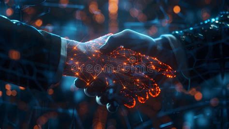 A Digital Handshake Symbolizing Collaboration And Innovation In Technology Stock Illustration