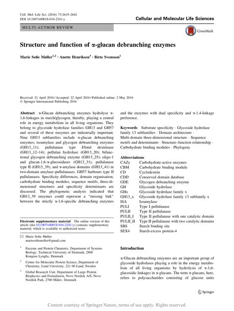 Structure And Function Of α Glucan Debranching Enzymes Request Pdf