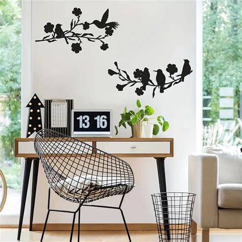 Black Leaves Flowers Metal Birds Wall Art Decor Home Garden Temu