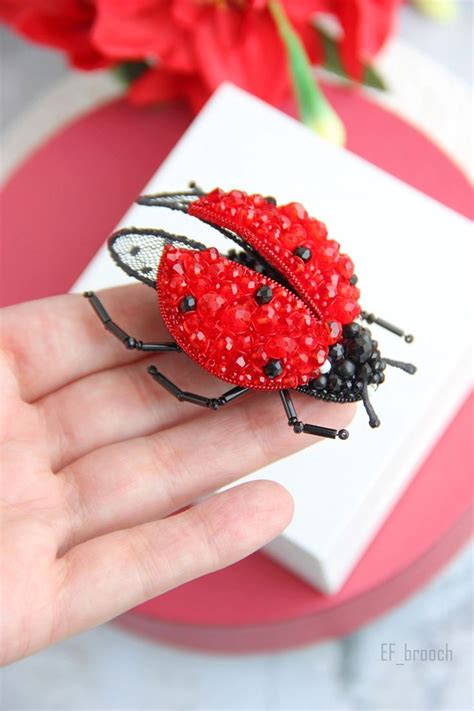 Brooch Ladybug 🐞 Beaded Brooch Ladybug Jewelry Glass Brooch
