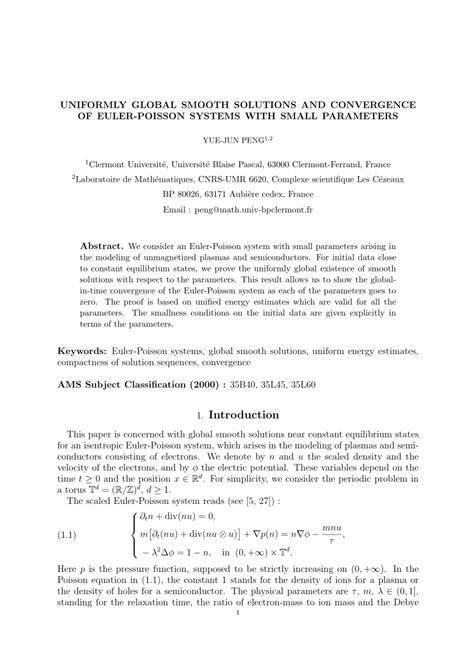 Pdf Uniformly Global Smooth Solutions And Convergence Of Euler Poisson Systems With Small