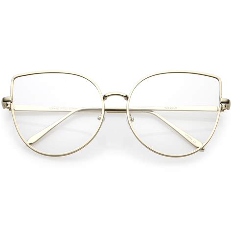 Womens Oversize Metal Cat Eye Glasses Slim Arms Flat Lens 59mm Matte