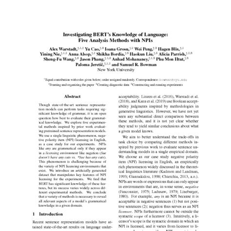 investigating bert s knowledge of language five analysis methods with