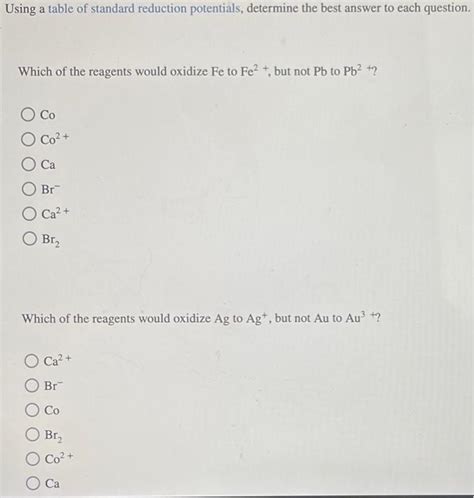 Solved Using A Table Of Standard Reduction Potentials