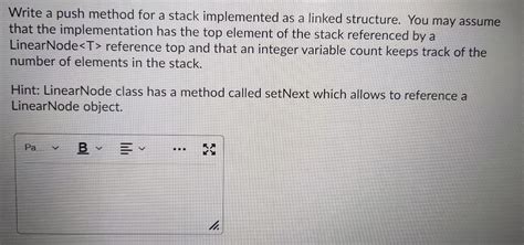 Solved A Write A Push Method For A Stack Implemented As A Chegg