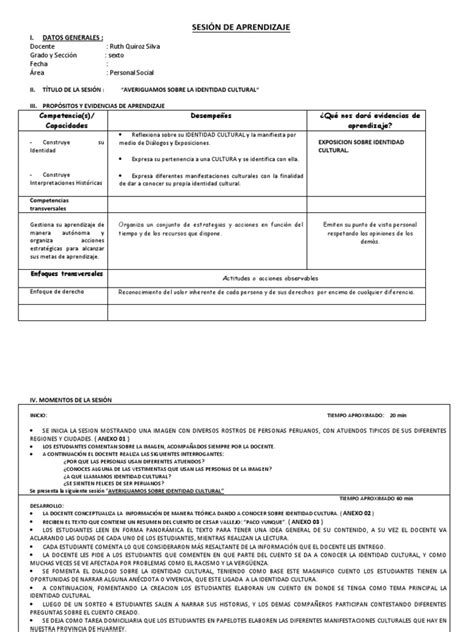 SESIÓN DE APRENDIZAJE Quinto | PDF | Aprendizaje | Salón de clases