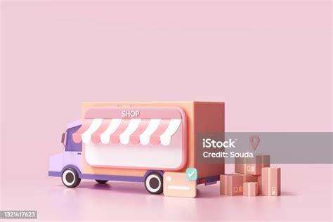 온라인 배달 서비스 물류 온라인 주문 추적 배달 가정 및 사무실 3d 렌더 일러스트레이션 고객에 대한 스톡 사진 및 기타 이미지 Istock