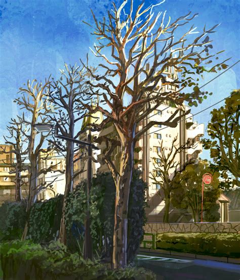 Safebooru Absurdres Apartment Balcony Bare Tree Blue Sky Building Day