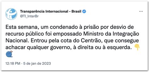 Transparência Internacional Critica Posse De Ministro Condenado
