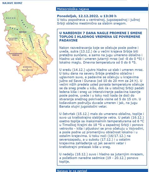 Važno upozorenje RHMZ za naredne dane od kojeg nikom neće biti dobro