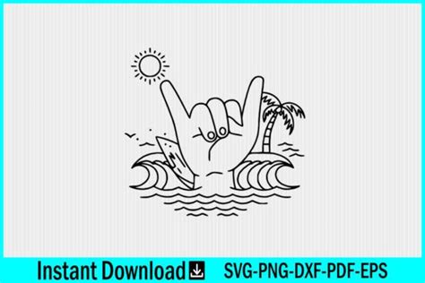 Shaka Hand Svg Beach Scene Svg Surfboard Graphic By Craftabledesign