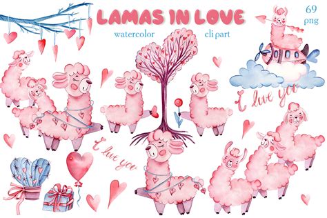 Cute Watercolor Llama Alpaca Clipart Graphic By Elenazlataart