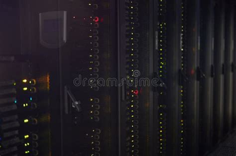rows of servers in data center with led lights stock image image of facility technology