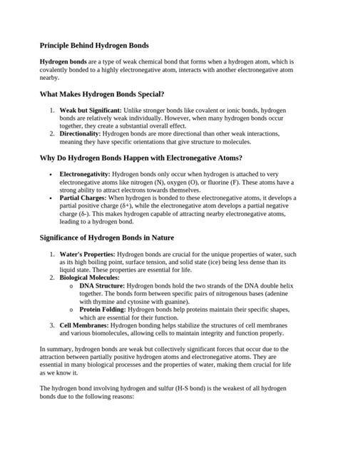 Principle Behind Hydrogen Bonds Pdf