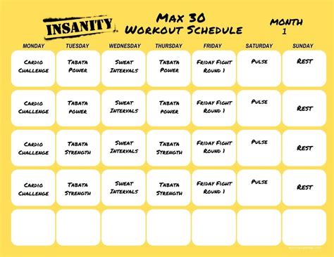 Printable Insanity Max 30 Calendar Printable Calendars At A Glance