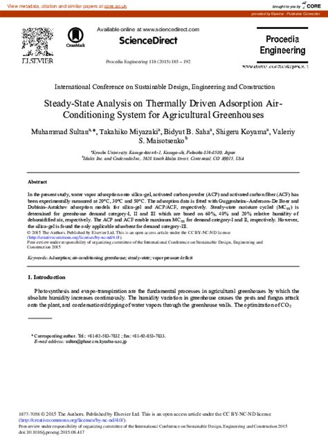 Pdf Steady State Analysis On Thermally Driven Adsorption Air