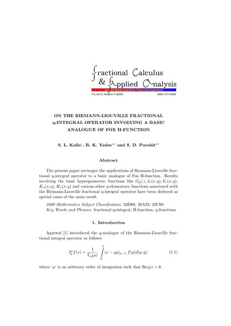 Pdf On The Riemann Liouville Fractional Q Integral Operator Involving A Basic Analogue Of Fox