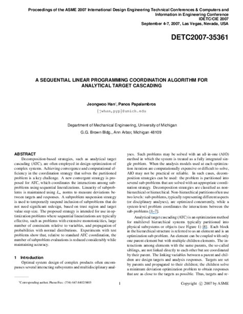 Pdf A Sequential Linear Programming Coordination Algorithm For