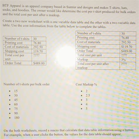Solved I Need Help Creating The Excel Calculations And How Chegg