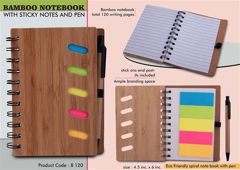 Bamboo Notebook With Sticky Notes And Pen Power Plus Store
