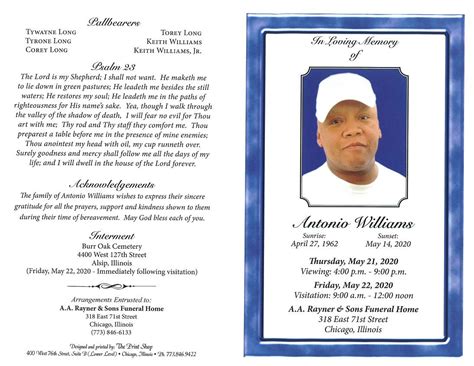 Antonio Williams Obituary Aa Rayner And Sons Funeral Homes