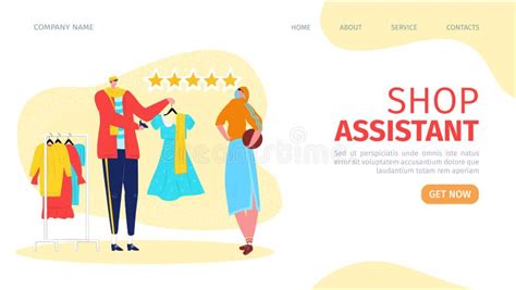 Shop Assistant Landing Banner Vector Illustration Cartoon Woman