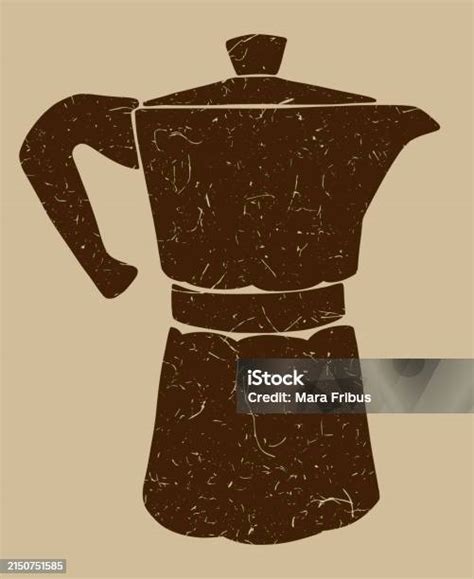 이탈리안 커피 메이커 또는 모카 포트 에스프레소 머신 모카 익스프레스 손으로 그린 벡터 실루엣 그림 빈티지 질감 스타일 베이지 색 위에 고립되어 있습니다 모카포트에 대한