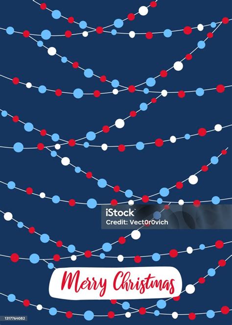 메리 크리스마스 크리스마스 크리스마스 새해 축제 인사말 카드 템플릿 배경 파란색 빨간색과 흰색 색상 팔레트 벡터 일러스트 그래픽 스트링 라이트에 대한 스톡 벡터 아트 및