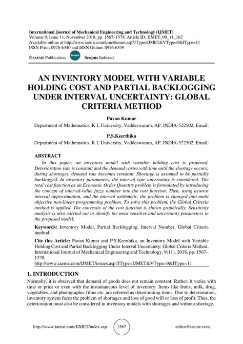 Pdf An Inventory Model With Variable Holding Cost And Partial Backlogging Under Interval