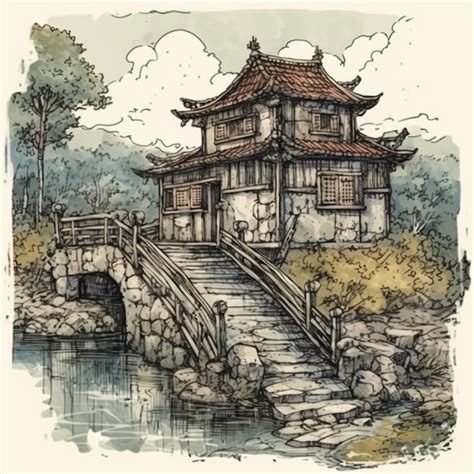 Pintura De Acuarela De Una Casa Antigua Antigua Foto Premium